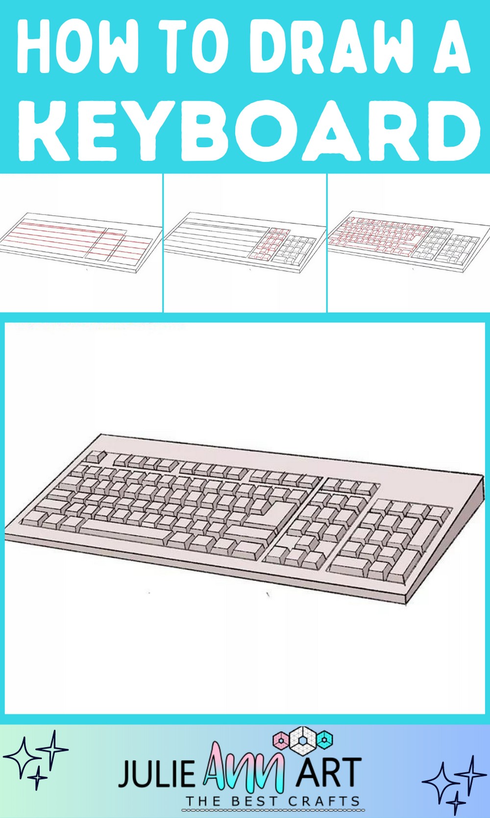 8 Easy Keyboard Drawing Ideas-How To Draw A Keyboard - The Julie Art